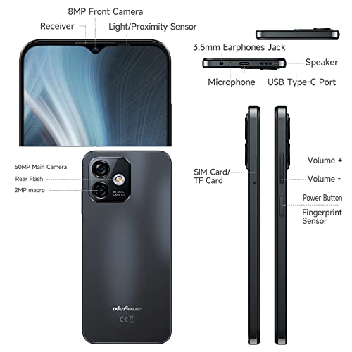 Ulefone Note 16 Pro Unlocked Phones NFC, 8-core 16+128GB Factory Phone, Android 13 OS Cell Phone, 50MP Rear Camera, 8MP Front Camera, 6.52β Display, 4400mAh, OTG T-Mobile 4G Smartphones | Black