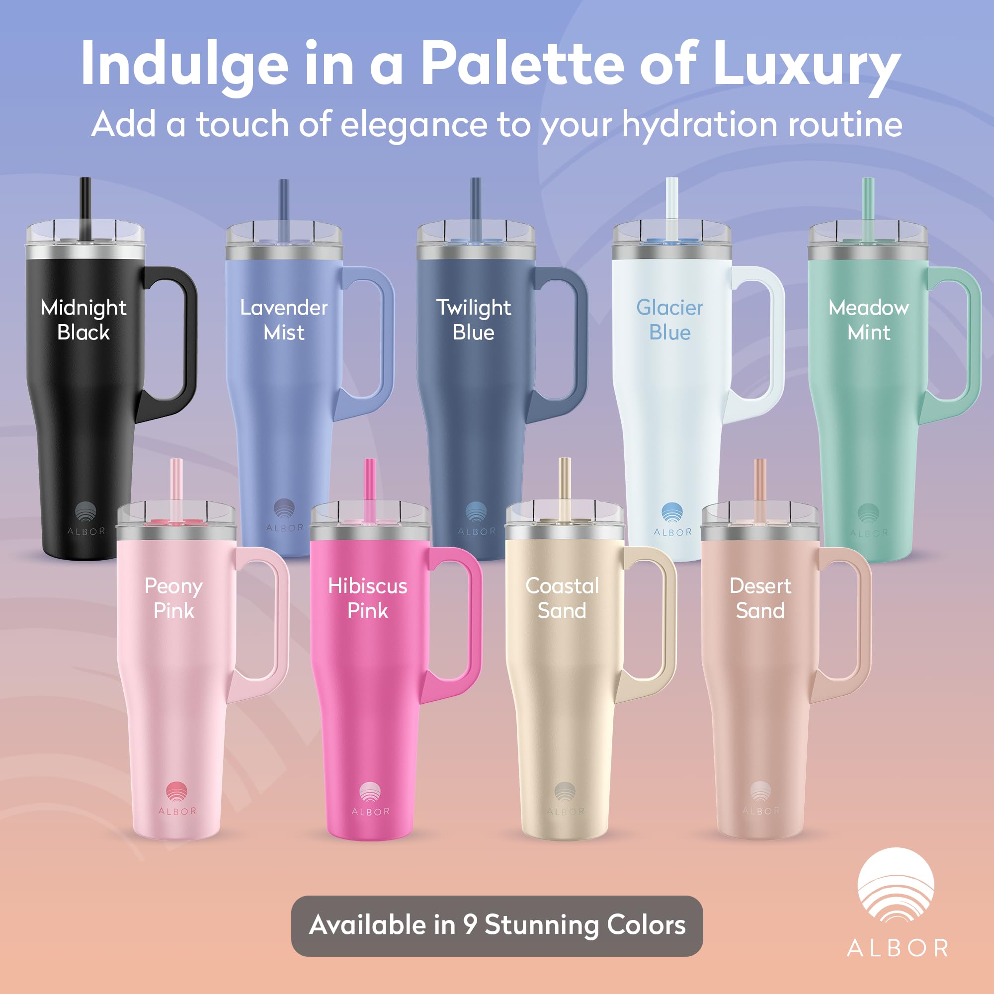 ALBOR 40 oz Tumbler With Lid and Straw, Leak Proof Durable Stainless Steel Insulated Tumbler With Handle, Spill Proof Water Bottles With Straw (Mint, 40 oz)