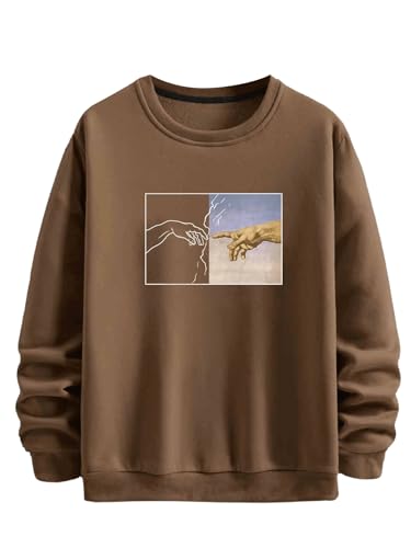 GORGLITTER Men's Vintage Graphic Print Crewneck Sweatshirt Long Sleeve Casual Streetwear Pullover Top Coffee Brown X-Large