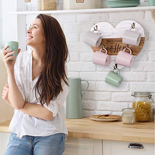 Feng Lan Coffee Mug Holder Wall Mounted |Heart-Shaped Wood Cups Rack Display Organizer |Coffee Cup Holder, Tea Cup Storage Rack