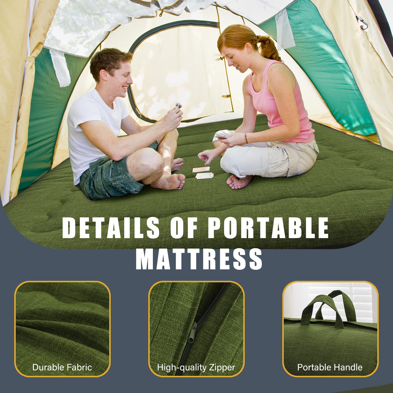 MAXYOYO Roll Up Mattress Sleeping Mat, Floor Futon Mattress for Outdoor Indoor, Upgraded Portable and Foldable Mattress, Green Full Mattress, 75x54 Inch