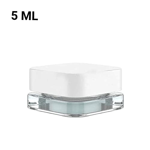 90 packs 5ml Square Glass Jar Concentrate Jars with White Push-and-Turn Lids, White Screw child resistant lid for Safely Storing Concentrates, Shatter and Oils