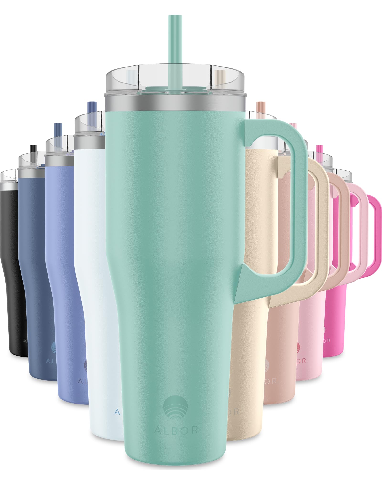 ALBOR 40 oz Tumbler With Lid and Straw, Leak Proof Durable Stainless Steel Insulated Tumbler With Handle, Spill Proof Water Bottles With Straw (Mint, 40 oz)