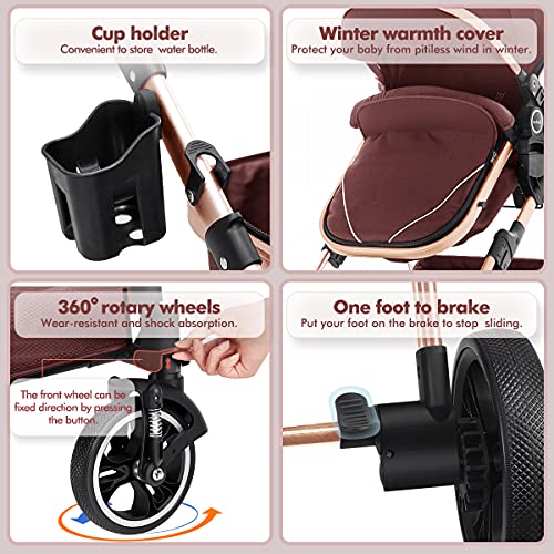 Blahoo Baby Stroller for Toddler .Foldable Aluminum Alloy Pushchair with Adjustable Backrest.Bassinet Stroller Adjustable Direction