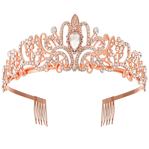 Sparkling Crystal Princess Tiaras for Women Crown Queen Fashion Headband for Wedding Birthday Bride Bridal Prom Party Valentines Mothers Day Gifts Rose Gold