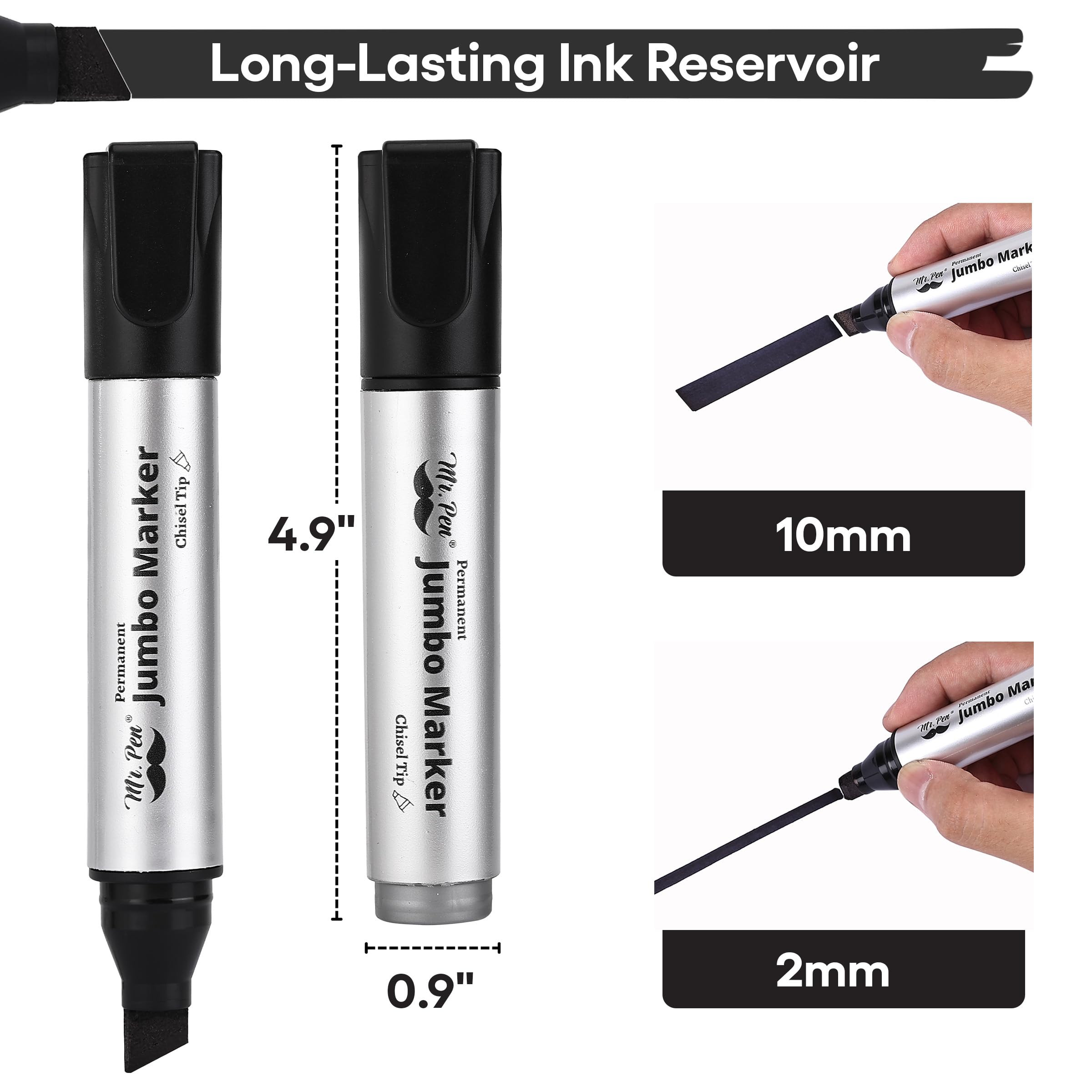 Mr. Pen- Jumbo Permanent Markers, 4 Pack, Chisel Tip, Black Markers Permanent, Permanent Markers Black Markers, Thick Permanent Marker, Thick Markers, Jumbo Markers, Large Markers, Wide Tip Markers