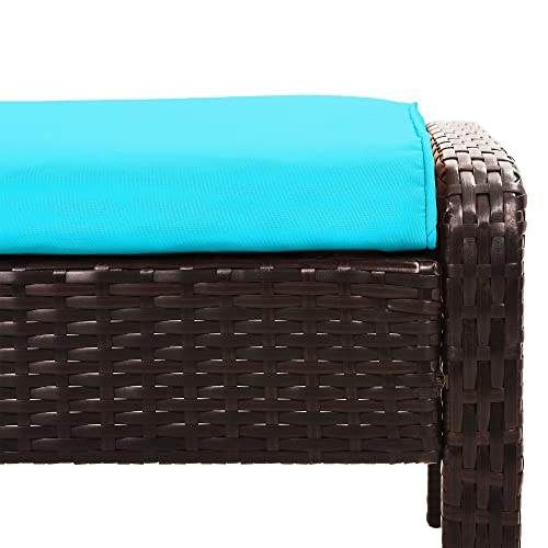 Tensun 6-Piece Outdoor PE Wicker Sofa Set,Patio Rattan Dining Table Set with Removable Cushions and Tempered Glass Tea Table, Sectional Sofa Set for Backyard, Poolside, Deck, Brown Wicker+Blue Cushion