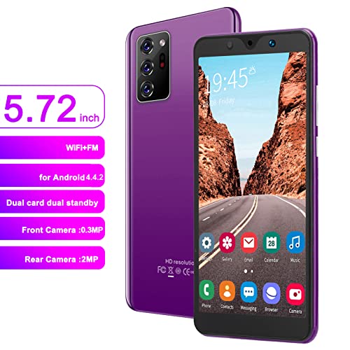 5.72in HD Full Screen Smart Phone, Note30 Plus Unlocked Smartphones, Dual Cards Dual Standby, 512MB+4GB Cell Phones, for Android 4.4.2, Support WiFi +BT+FM (Violet)