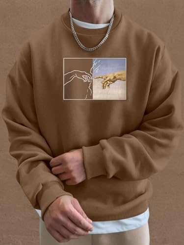 GORGLITTER Men's Vintage Graphic Print Crewneck Sweatshirt Long Sleeve Casual Streetwear Pullover Top Coffee Brown X-Large