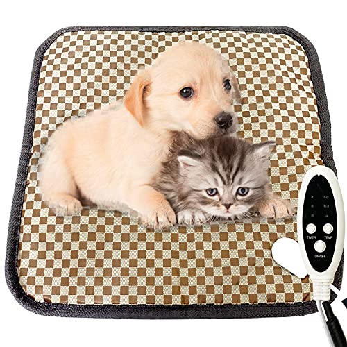 Couvkadl Pet Heating Pad, Electric Heated Pad for Dogs and Cats Indoor Waterproof Warming Mat with 3 Levels of Temperature Adjustment, Auto Off, Durable for Puppies Dogs Cats (18” X 18”)