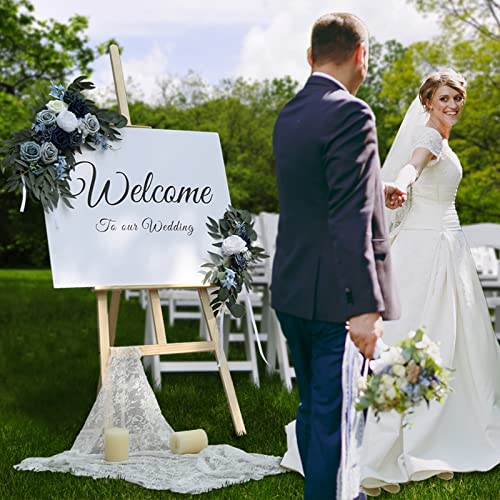 mankayoo Artificial Flower Swag Wedding Arch Flowers (Pack of 2) for Wedding Welcome Reception Ceremony Signs and Entrance Backdrop Floral Swag Decoration (Dusty Blue)