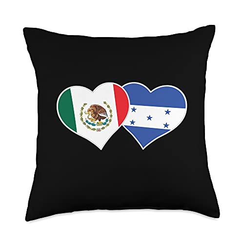 Mexican Honduran Flag Gifts Mexican Honduran Heart Love Mexico Honduras Flag Throw Pillow, 18x18, Multicolor
