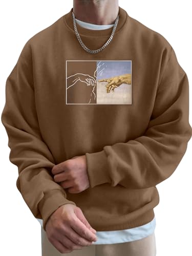 GORGLITTER Men's Vintage Graphic Print Crewneck Sweatshirt Long Sleeve Casual Streetwear Pullover Top Coffee Brown X-Large