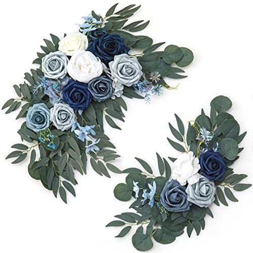mankayoo Artificial Flower Swag Wedding Arch Flowers (Pack of 2) for Wedding Welcome Reception Ceremony Signs and Entrance Backdrop Floral Swag Decoration (Dusty Blue)
