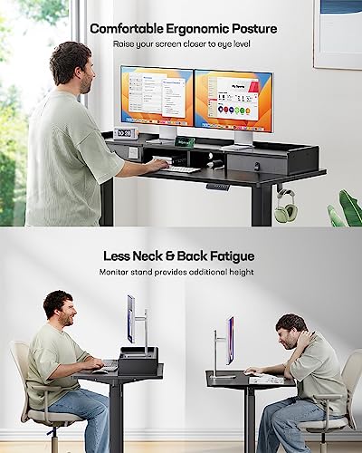 Marsail Electric Standing Desk with Dual Drawers, 55 x 24 Inches Height Adjustable Desk with Storage Shelf, Sit Stand Desk with 4 Memory Preset, 2 Storage Hooks, Stand Up Desk for Home Office, Black