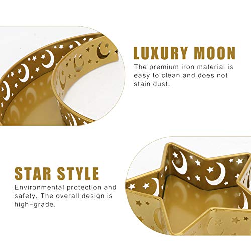 VALICLUD 2pcs Iron Serving Tray Plate Eid Islam Moon and Star Shaped Platter Pastry Dessert Tray for Home Ramadan Mubarak Party Decor Supplies (Golden)