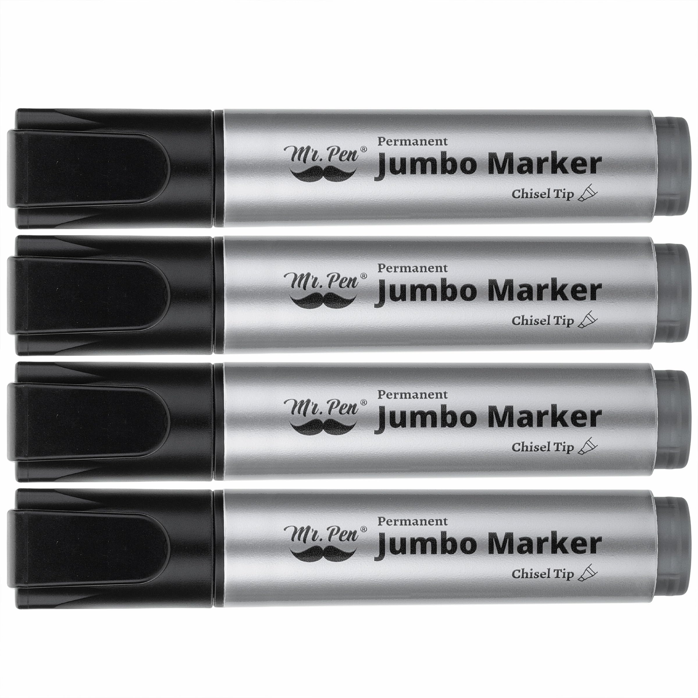 Mr. Pen- Jumbo Permanent Markers, 4 Pack, Chisel Tip, Black Markers Permanent, Permanent Markers Black Markers, Thick Permanent Marker, Thick Markers, Jumbo Markers, Large Markers, Wide Tip Markers