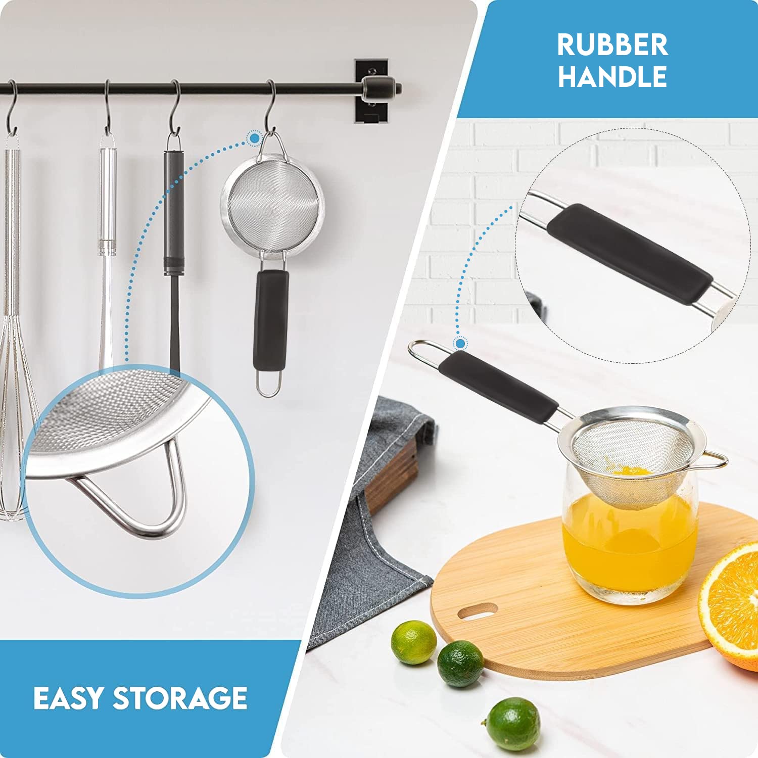 Kafoor Fine Mesh Strainer - 3.4 Inch Round Sieve - Tea Strainers for Loose Tea, Coffee Strainer, Food Strainer, Juice Strainer, and Much More!