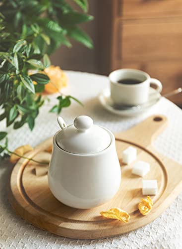 Sweese 12 Ounce Porcelain Sugar Bowl, Sugar Canister with Spoon and Lid for Home and Kitchen, White - 481.101