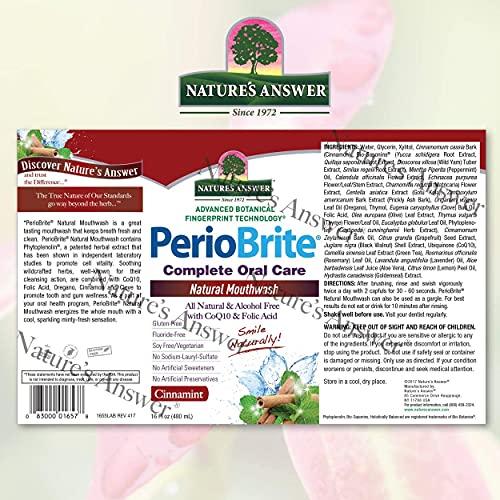 Nature's Answer PerioBrite Alcohol-Free Mouthwash, Cinnamon, 16-Fluid Ounce | Whitens Teeth | Freshens Breath | Removes Plaque | Minimizes Dry Mouth (Pack of 2)