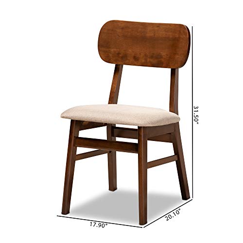 Baxton Studio Euclid Dining Chair Set Sand Fabric Upholstered and Walnut Brown Finished Wood 2-Piece Dining Chair Set