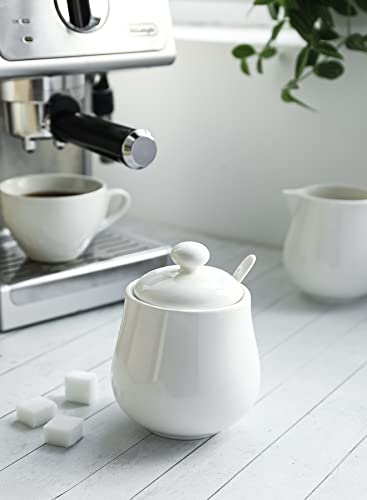 Sweese 12 Ounce Porcelain Sugar Bowl, Sugar Canister with Spoon and Lid for Home and Kitchen, White - 481.101