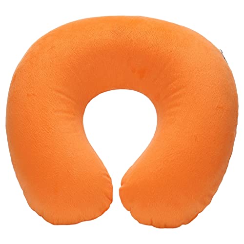 Inflatable Travel Neck Pillow for Airplane U-Shaped Neck Cushion Plush Fabric Headrest Sleep Office Napping Pillow Orange