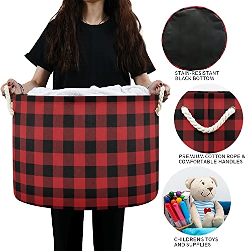 Qilmy Large Storage Basket Cotton Rope Basket Red Buffalo Plaid Baby Laundry Basket for Blankets Toys Storage Basket Laundry Hamper