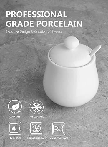 Sweese 12 Ounce Porcelain Sugar Bowl, Sugar Canister with Spoon and Lid for Home and Kitchen, White - 481.101