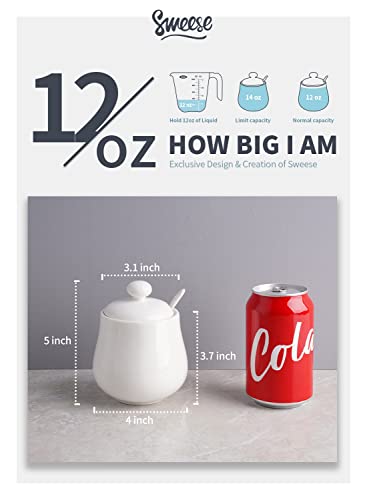 Sweese 12 Ounce Porcelain Sugar Bowl, Sugar Canister with Spoon and Lid for Home and Kitchen, White - 481.101