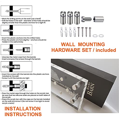 Rocky Barn Magnetic Knife Holder for Wall, Modern Transparent Magnetic Knife Strip Bar Rack, Magnet Knife Hanger, Kitchen Knife Utensil and Tool Storage, Magnetic Kitchen Wall Organizer, 12,6x3 inch