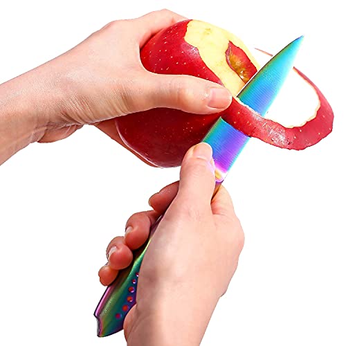 WELLSTAR Chef Knife Set of 2, Razor Sharp German Stainless Steel Blade and Ergonomic Comfortable Handle with Rainbow Titanium Coating, 8β Chef and 3.5β Paring for Kitchen Cutting β Gift Box Pack