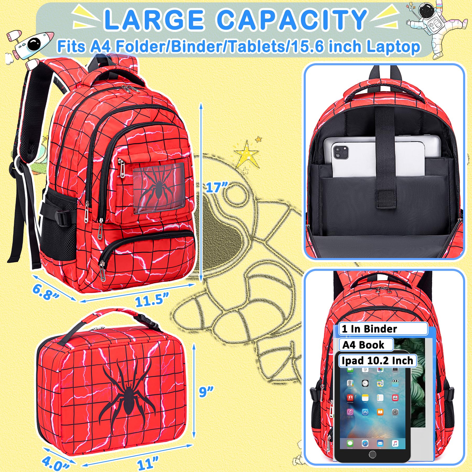 HotAdsFW Spider Backpack for Boys 4 5 6 7 8 9 Elementary Kids School Backpack Bookbag for Girls 8-10 School Bag for Kindergarten Primary Middle School