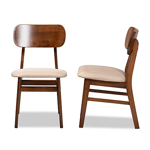 Baxton Studio Euclid Dining Chair Set Sand Fabric Upholstered and Walnut Brown Finished Wood 2-Piece Dining Chair Set