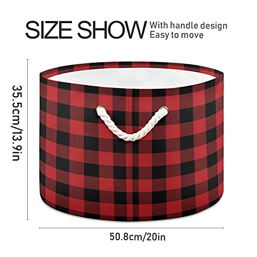 Qilmy Large Storage Basket Cotton Rope Basket Red Buffalo Plaid Baby Laundry Basket for Blankets Toys Storage Basket Laundry Hamper