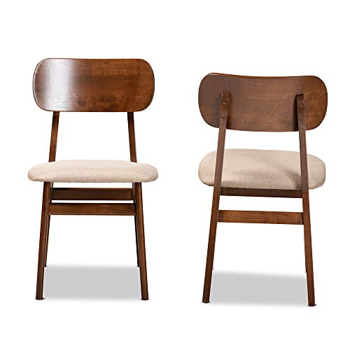 Baxton Studio Euclid Dining Chair Set Sand Fabric Upholstered and Walnut Brown Finished Wood 2-Piece Dining Chair Set