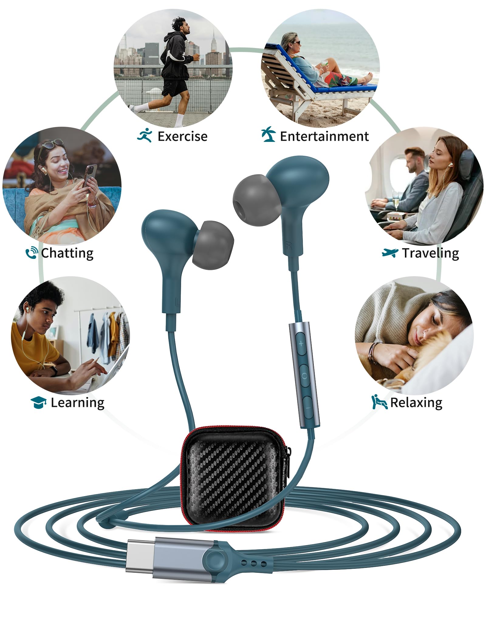 APETOO USB C Headphones for Samsung S24 Ultra S23 S22 S21 FE Plus A35,iPhone 15 Plus 16 Pro,iPad 10,Magnetic Wired Earbuds Noise Canceling in-Ear Type C Earphone Mic Volume Control for Pixel,OnePlus