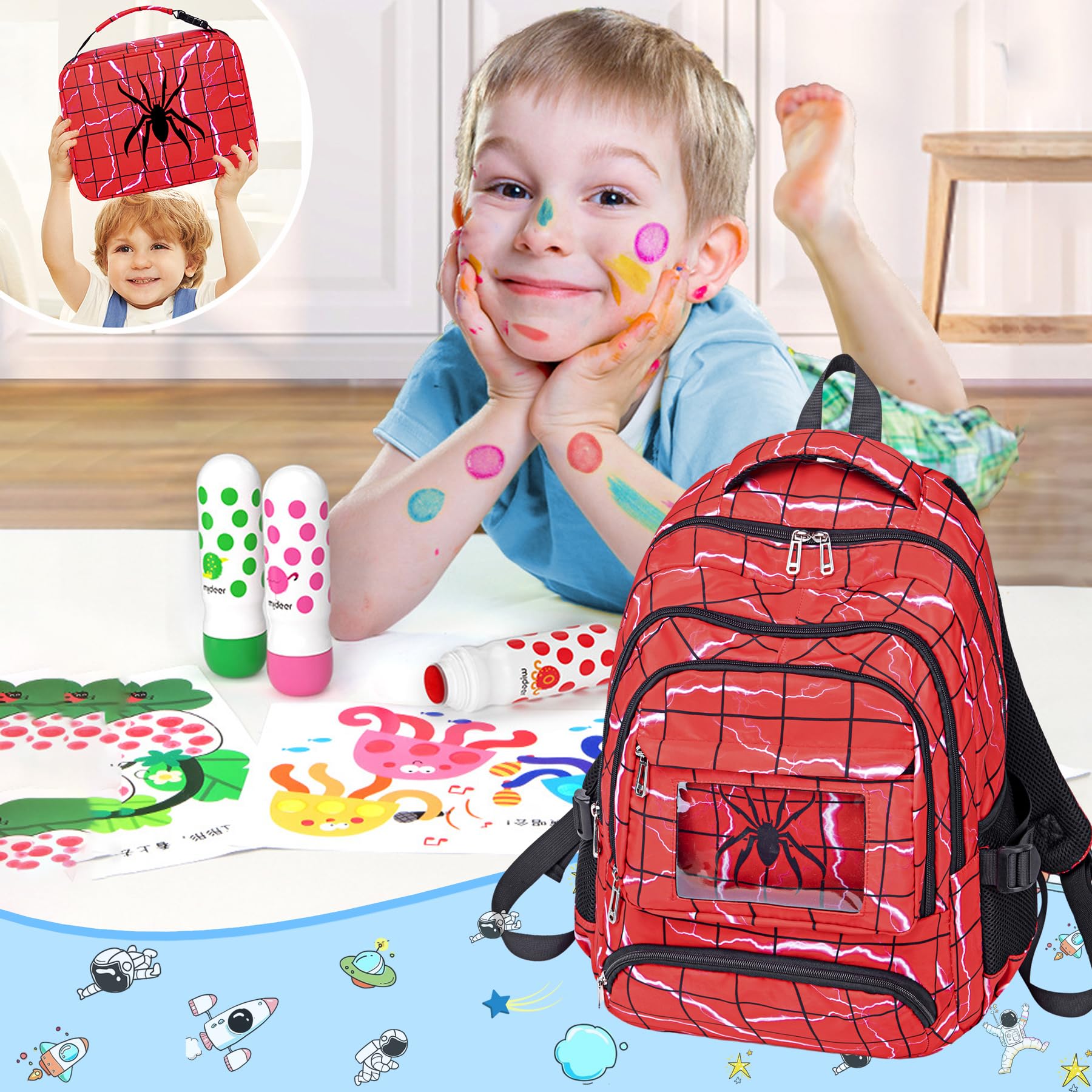 HotAdsFW Spider Backpack for Boys 4 5 6 7 8 9 Elementary Kids School Backpack Bookbag for Girls 8-10 School Bag for Kindergarten Primary Middle School