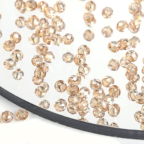 1850Pcs 2mm Crystal Faceted Glass Beads, Diamond Cut Gemstone Strand, Micro 48 Faceted Tiny Glass Beads for DIY Jewelry Making (Champagne Gold)