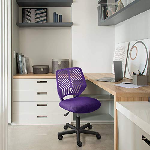 Topeakmart Home Office Chair Mid Back Desk Chair Armless Mesh Computer Chair No Arms Task Rolling Swivel Chair Back Support Adjustable Modern Chair with Lumbar Support for Small Spaces, Purple