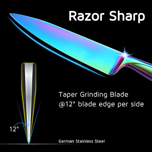 WELLSTAR Chef Knife Set of 2, Razor Sharp German Stainless Steel Blade and Ergonomic Comfortable Handle with Rainbow Titanium Coating, 8β Chef and 3.5β Paring for Kitchen Cutting β Gift Box Pack
