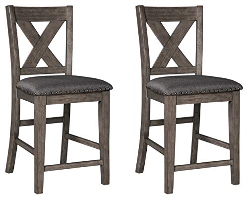 Signature Design by Ashley Caitbrook Counter Height Dining Room Table, Gray & Design by Ashley Caitbrook Upholstered Barstool, 2 Count