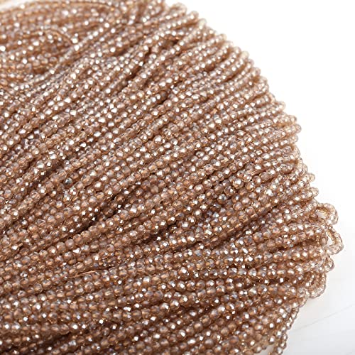 1850Pcs 2mm Crystal Faceted Glass Beads, Diamond Cut Gemstone Strand, Micro 48 Faceted Tiny Glass Beads for DIY Jewelry Making (Champagne Gold)