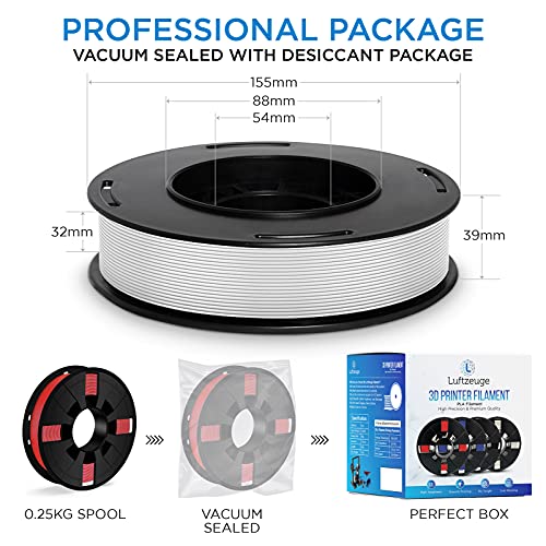 Luftzeuge PLA Filament 1.75mm with Excellent Adhesion - Dimensional Accuracy +/- 0.03mm for High Precision - Fit Most FDM Printers - 0.25KG Per Spool - 4 Colors Bundle (Black, White, Blue, Red)