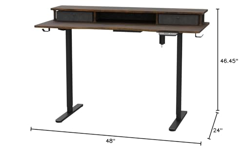 VOWNER Standing Desk Adjustable Height, 48 x 24 Inch Electric Stand up Desk with 2 Drawers and 2 Tier Storage Shelf, Sit Stand Home&Office Desks with 3 Preset Buttons, Rustic Brown Top