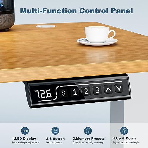 OLIXIS Electric Standing Desk - Height Adjustable Desk, 63 x 24 Inches Ergonomic Stand up with Memory Preset, Sit Computer Home Office Table T-Shaped Metal Bracket, Natural