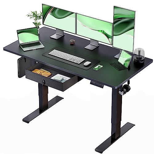 Marsail Electric Height Adjustable Standing Desk with Drawer - 55x24 Inch Ergonomic Workstation for Home Office, Computer and Gaming