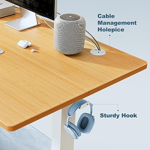 OLIXIS Electric Standing Desk - Height Adjustable Desk, 63 x 24 Inches Ergonomic Stand up with Memory Preset, Sit Computer Home Office Table T-Shaped Metal Bracket, Natural