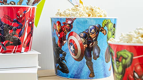 Zak Designs Marvel Universe Movie Night Family Reusable Popcorn Bowl Set with Serving Container and Individual Cups, Reusable and Made From Durable Plastic (5 Pieces, Non BPA)