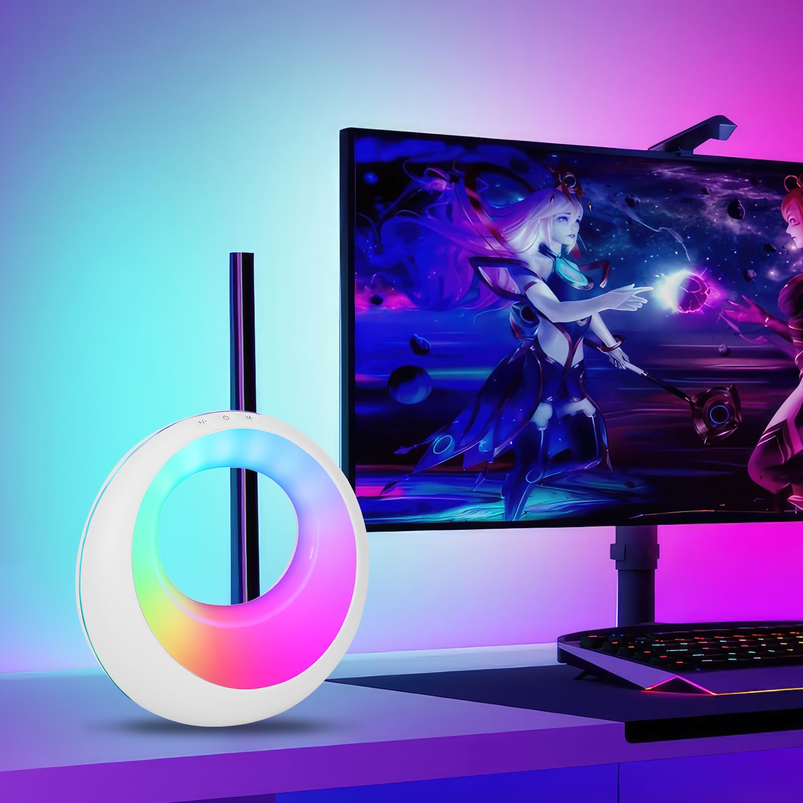 S SUNSBELL Table Lamp Touch Dimmable with Remote Control, LED Touch Night Light with RGB Color Change and 9 Light Modes, Bedside Table Lamps for Bedroom Living Room, Mood Lighting/Gifts (White)